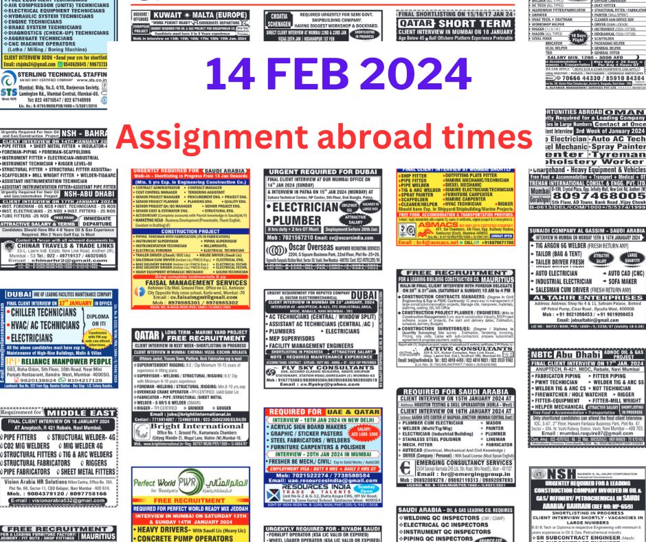 Assignment Abroad Times PDF Today, 14 Feb 2024 Free Download Mumbai