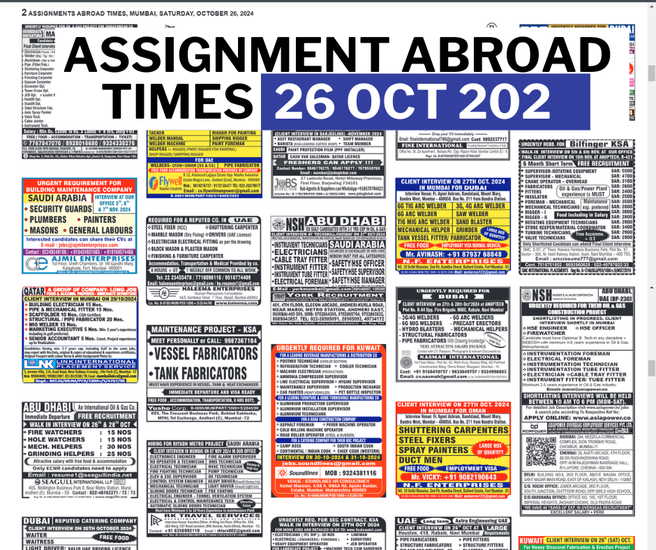 Assignment Abroad Times Today Newspaper Pdf - 26 Oct 2024