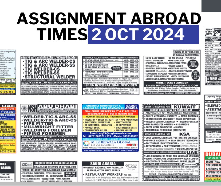 Assignment Abroad Times Today Newspaper Pdf - 2 Oct 2024
