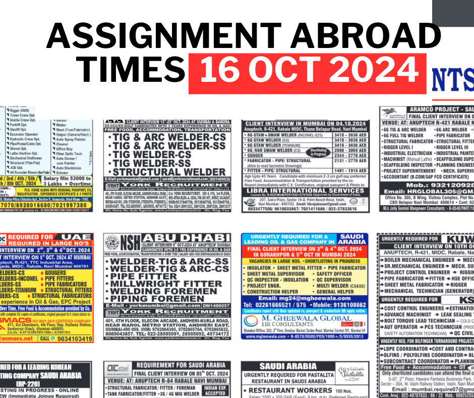 Assignment Abroad Times Today Newspaper Pdf - 16 Oct 2024