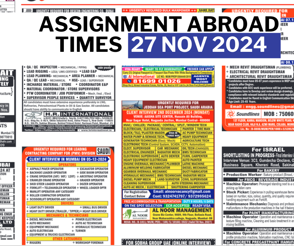 Assignment Abroad Times Today Newspaper Pdf - 27 Nov 2024