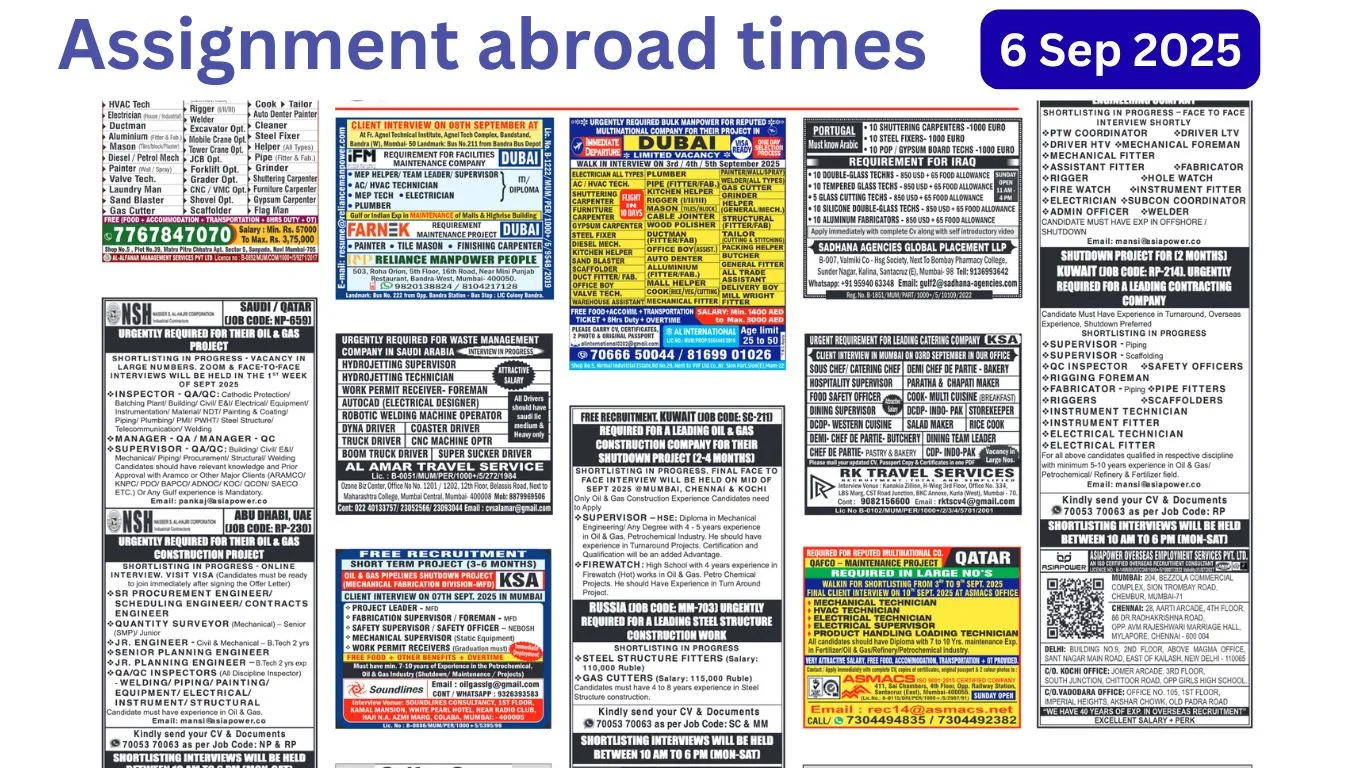 Assignment Abroad Times PDF Today Newspaper, 6 Sep 2025