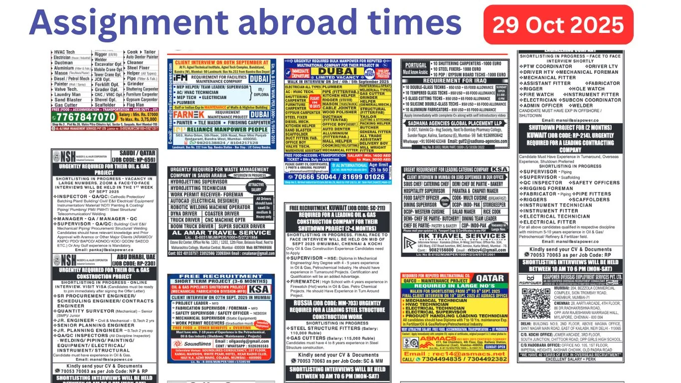 Assignment Abroad Times PDF Today Newspaper, 29 Oct 2025